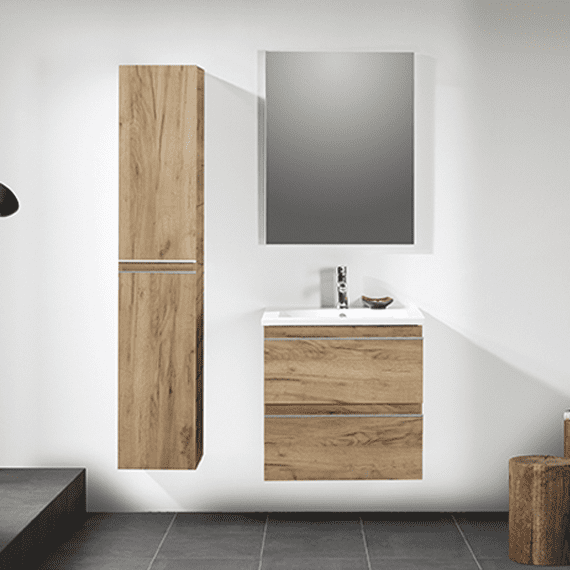 Mueble suspendido dos cajones y lavabo ceramico Roble Rústico - City - Muebles Jumar | Banium.com