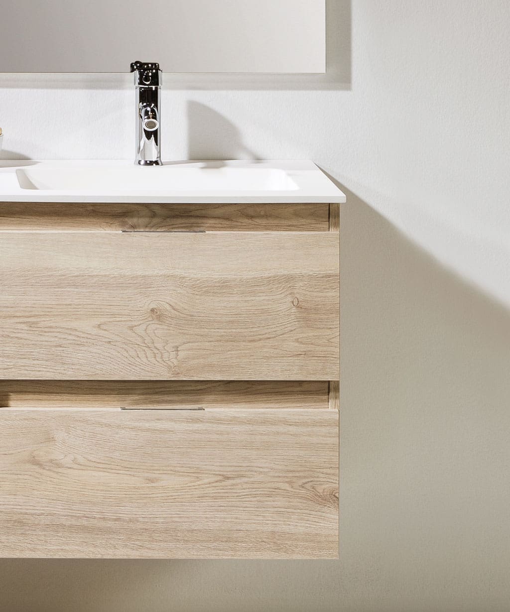 Mueble suspendido dos cajones y lavabo cerámico Roble Tiffany - Julieta - Muebles Jumar | Banium.com
